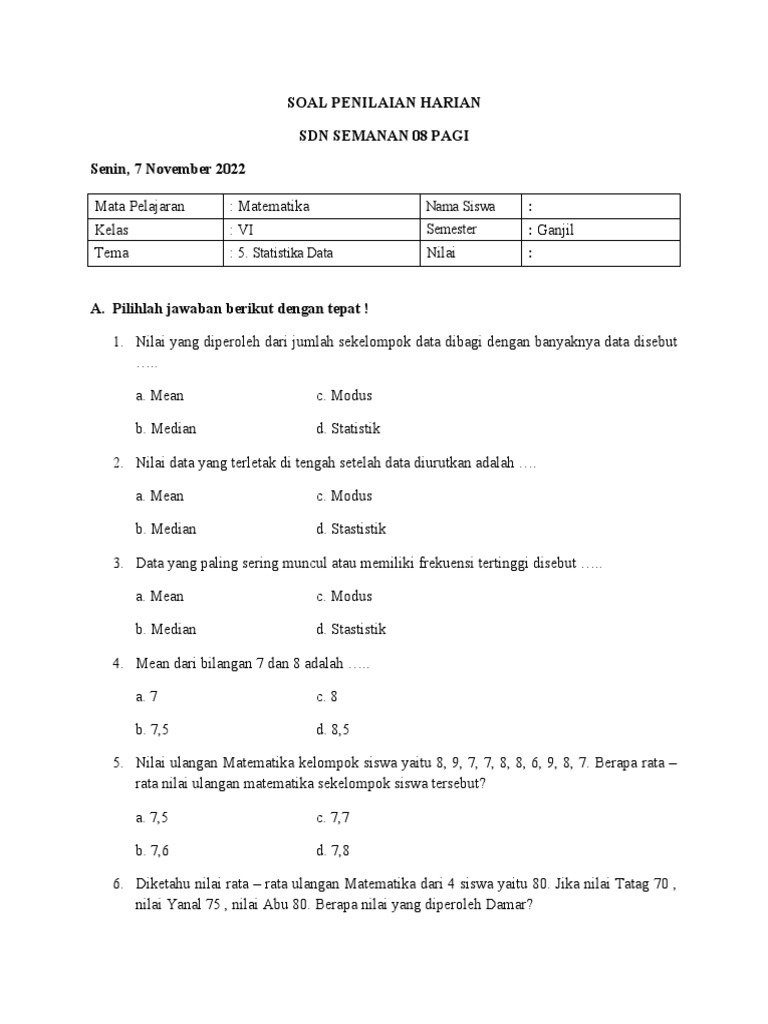 Soal PH MTK PENGOLAHAN DATA | PDF