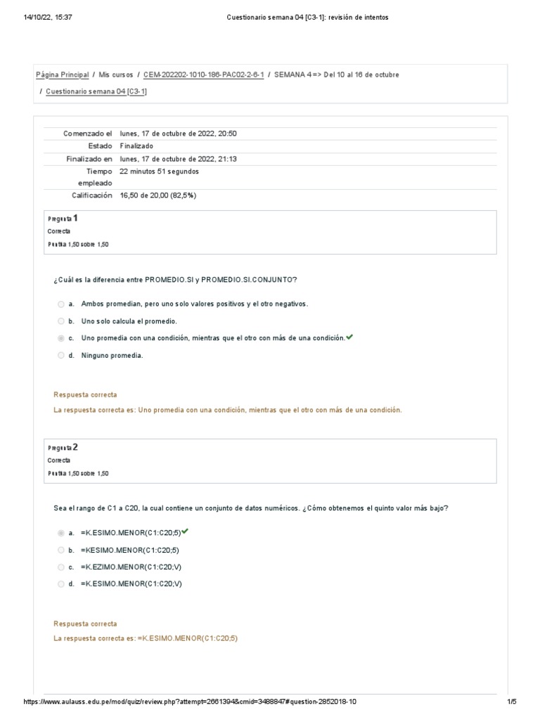 Cuestionario Semana 04 (C3-1) - Revisión de Intentos | PDF | Función ...