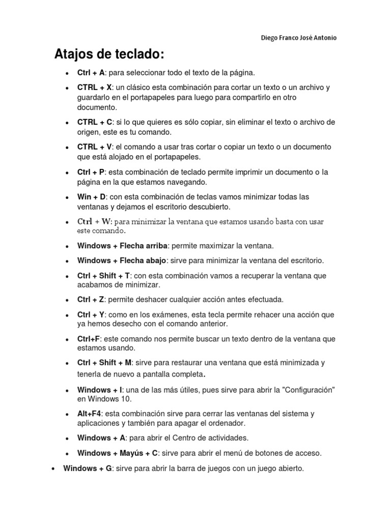 Atajos de Teclado | PDF