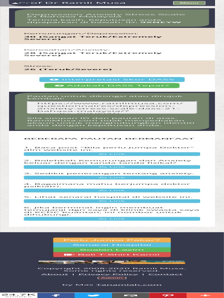 Depression Anxiety Stress Scale 21 Bahasa Malaysia - Prof DR Ramli Musa ...