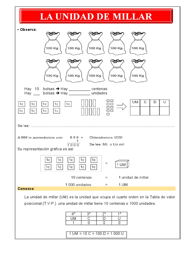 La Unidad de Millar para Primero de Primaria | PDF | Notación ...