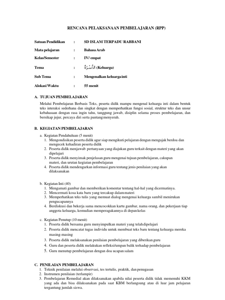 RPP B.ARAB Kelas 4 | PDF