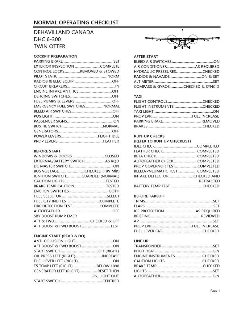 DHC-6 Twin Otter Normal Checklist | PDF | Switch | Flap (Aeronautics)