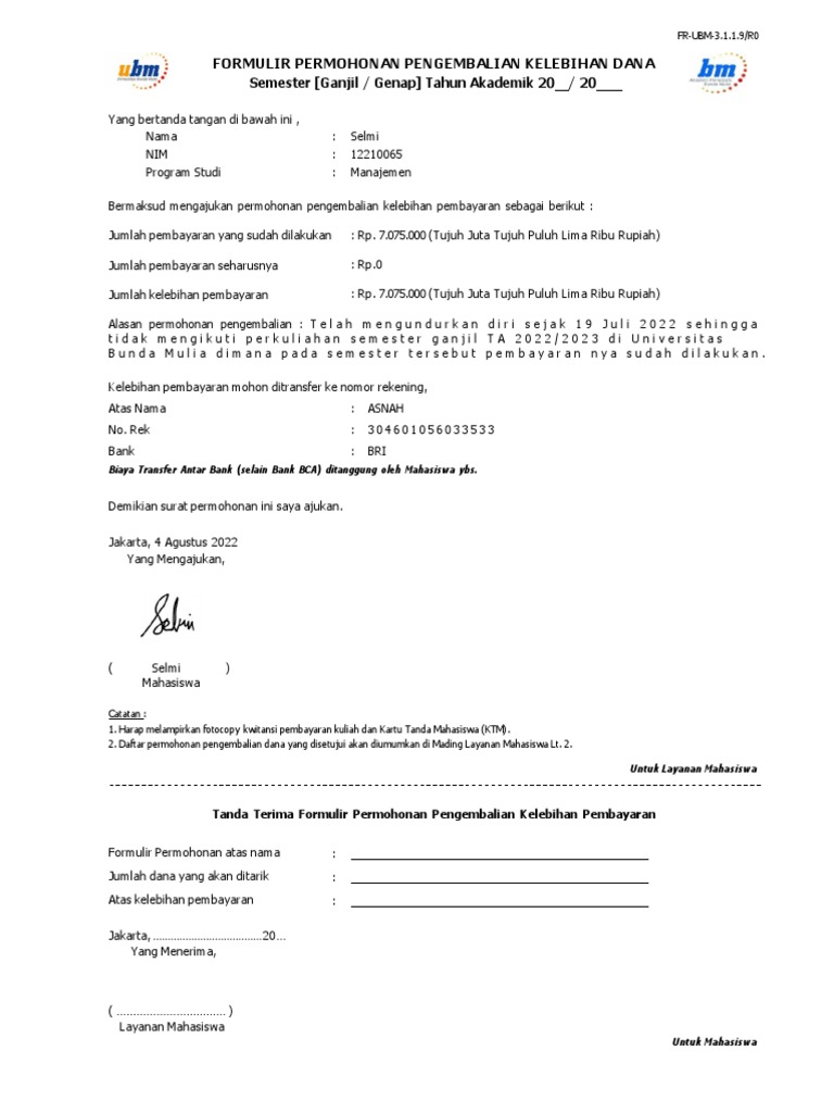 Form Pengembalian Dana | PDF