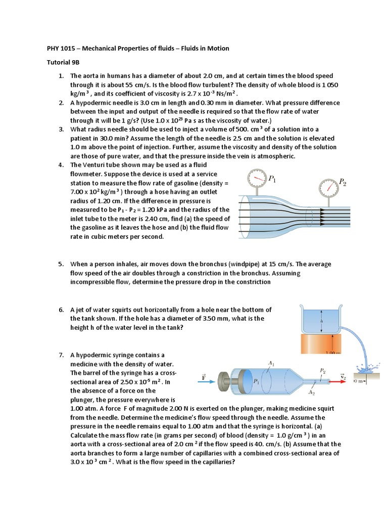 PHY1015 Tutorial 9 - Fluid Dynamics | PDF | Flow Measurement | Fluid Dynamics