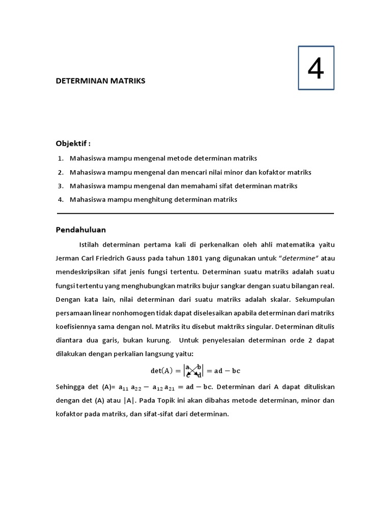 Bab 4. Determinan Matriks | PDF