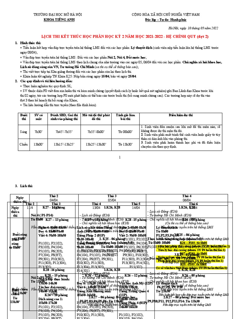3. KTA-LỊCH THI KTHP HK2 hệ CQ - ĐỢT 2 (SV) | PDF