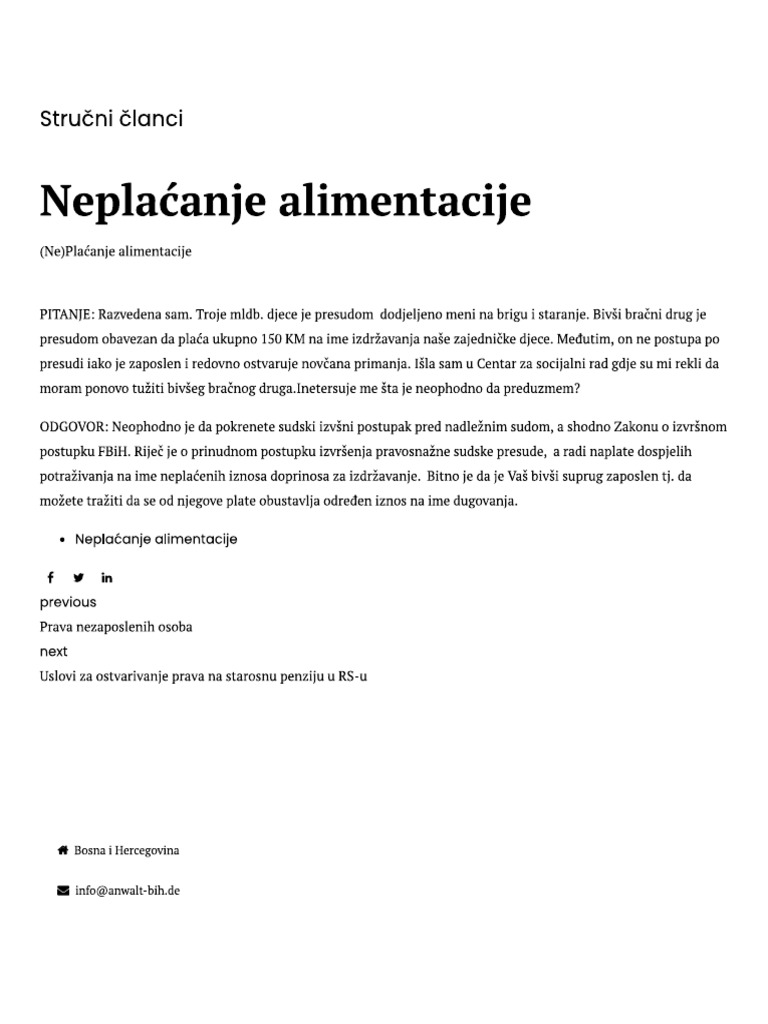 Neplaćanje Alimentacije | PDF