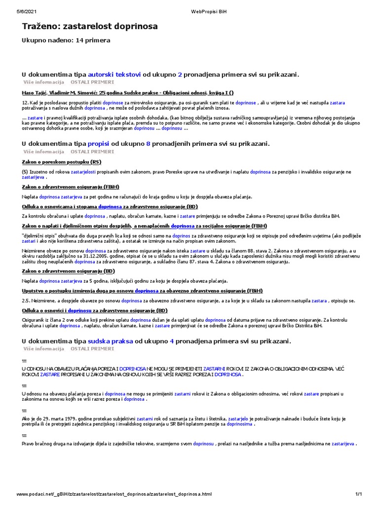 Zastare Uplate Doprinosa Za Pio I Zdravstvo U Fbih | PDF