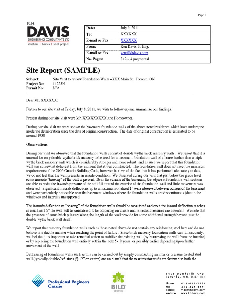 Site Report - Sample For Clients | PDF | Wall | Foundation (Engineering)