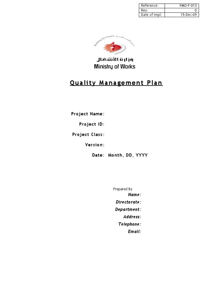 MOW Quality Management Plan - Template | PDF | Project Management ... MOW Quality Management Plan - Template | PDF | Project Management ...