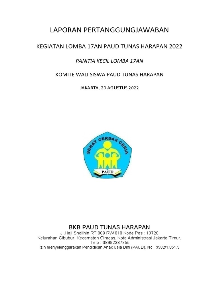 LPJ Kegiatan Lomba 17an 2022 PAUD TUNAS HARAPAN | PDF