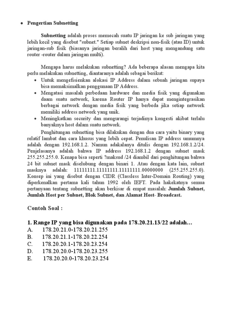Pengetian Subnetting | PDF