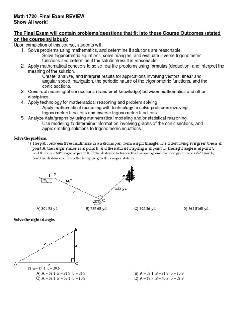 MATH 1720 Final Exam Review | PDF | Trigonometric Functions | Teaching ...