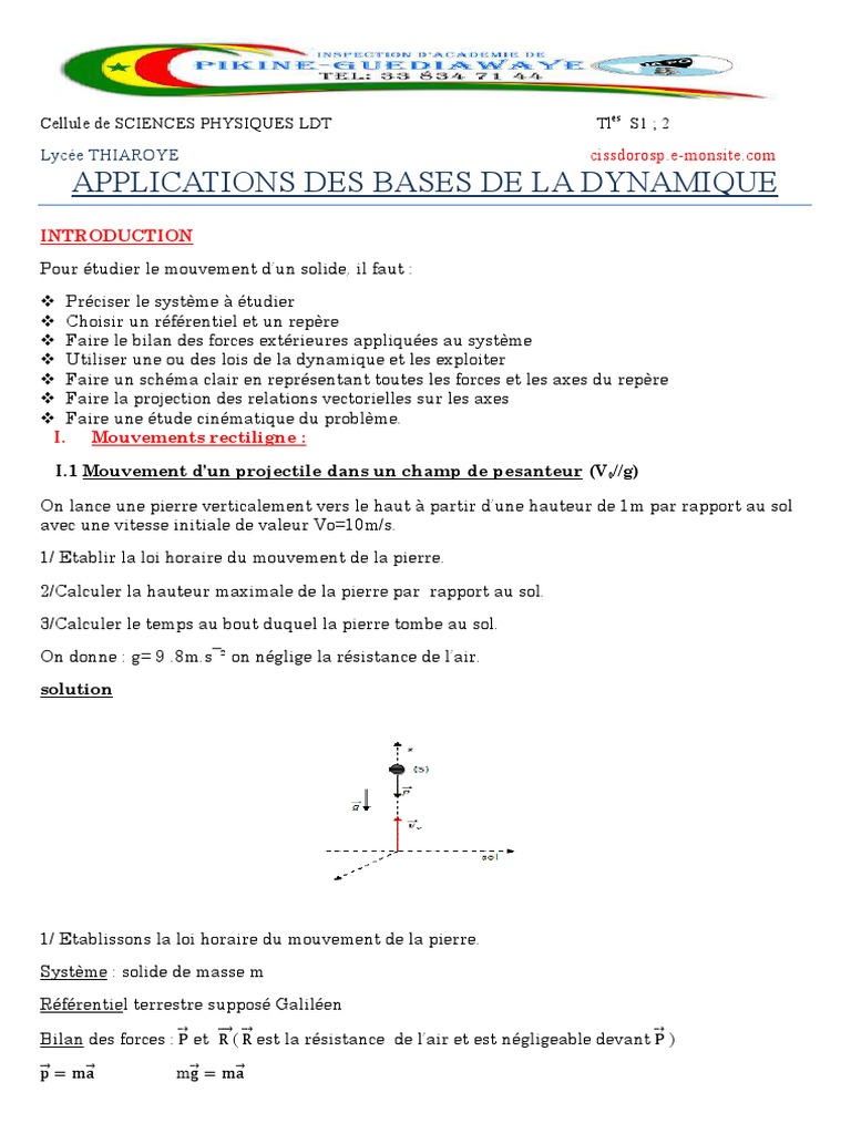 p3 Applications Des Bases de La Dynamique | PDF | Accélération | Énergie kinétique