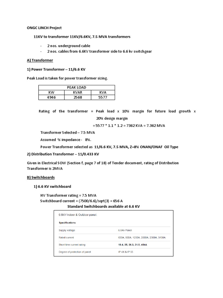 Electrical Equipment Sizing | PDF | Transformer | Capacitor