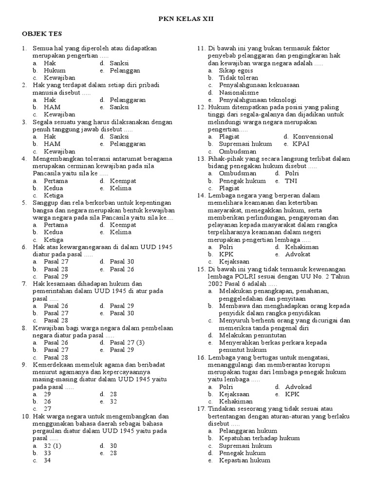 Soal PKN Kelas Xii | PDF