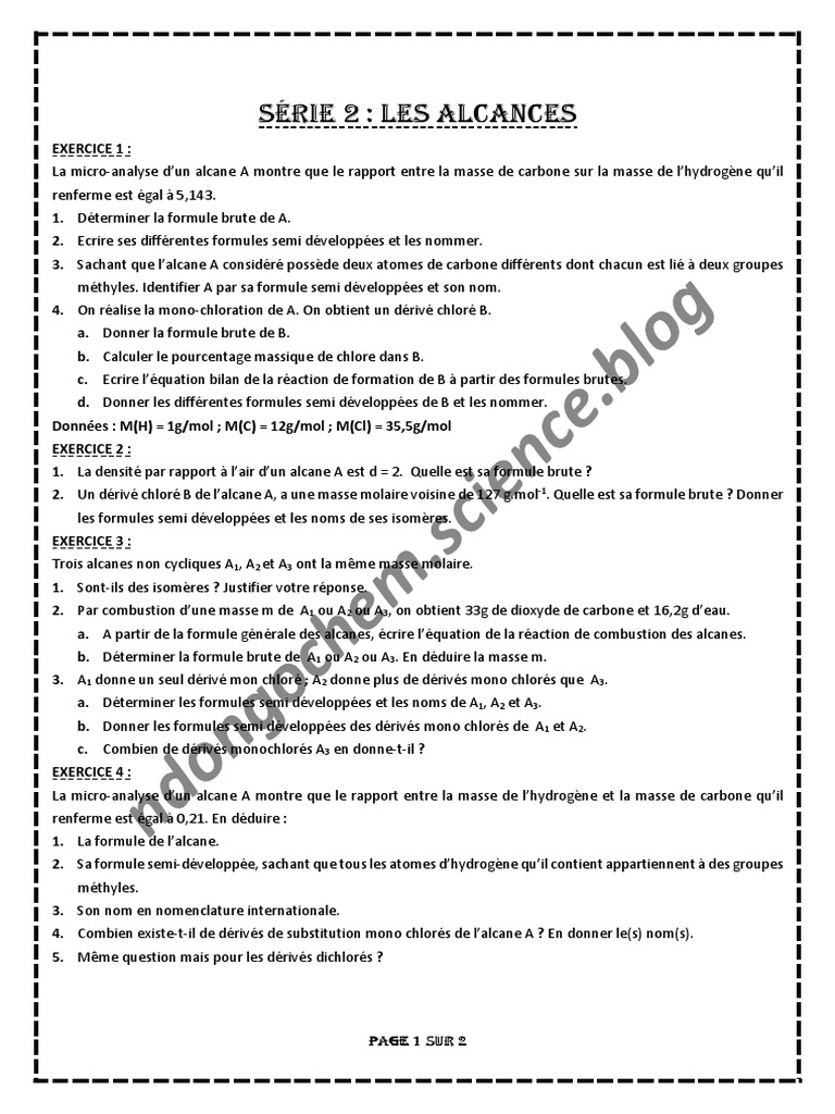 Formules et Nomenclature des Alcanes | PDF | Alcane | Chlore