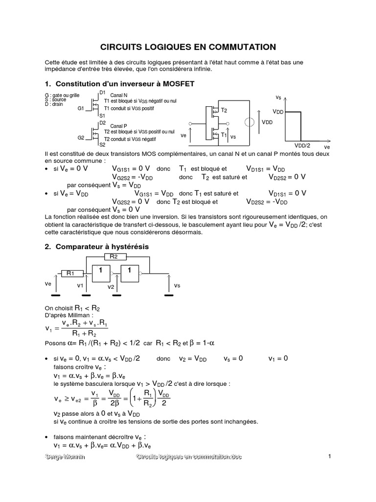 Circuits Logiques en Commutation | PDF | Transistor à effet de champ à grille métal-oxyde ...