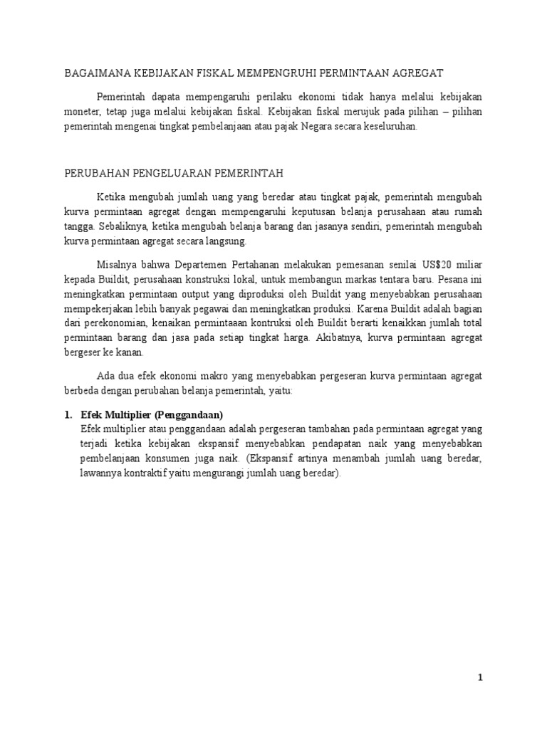 Dampak Kebijakan Fiskal pada Permintaan Agregat | PDF