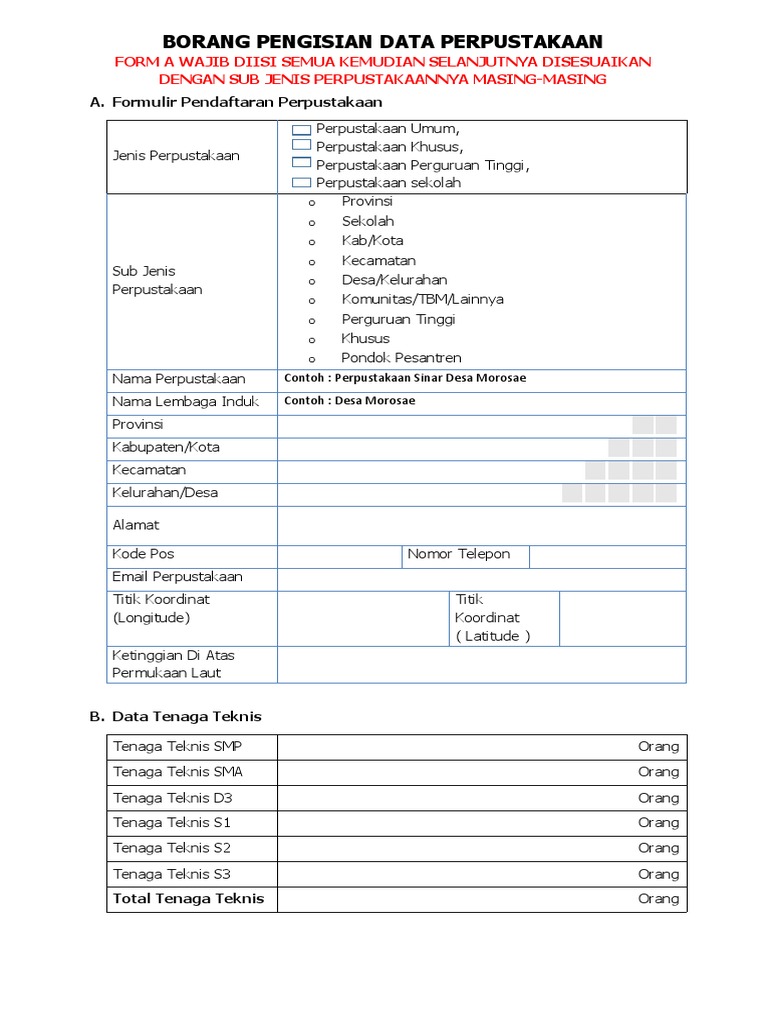 Form Pengisian Data Perpustakaan | PDF
