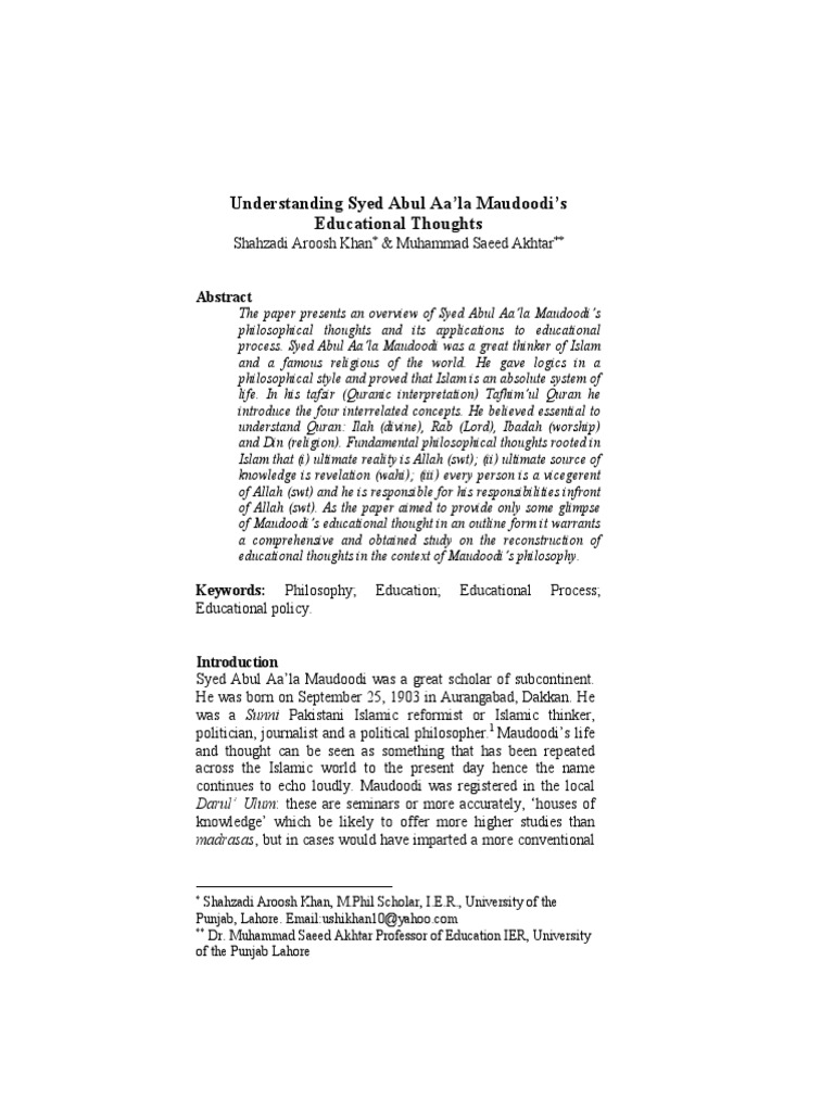 Understanding Syed Abul Ala Al Maududi's Educational Thoughts | PDF ...