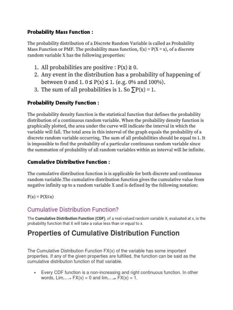Probability Mass Function | PDF | Probability Distribution | Random Variable
