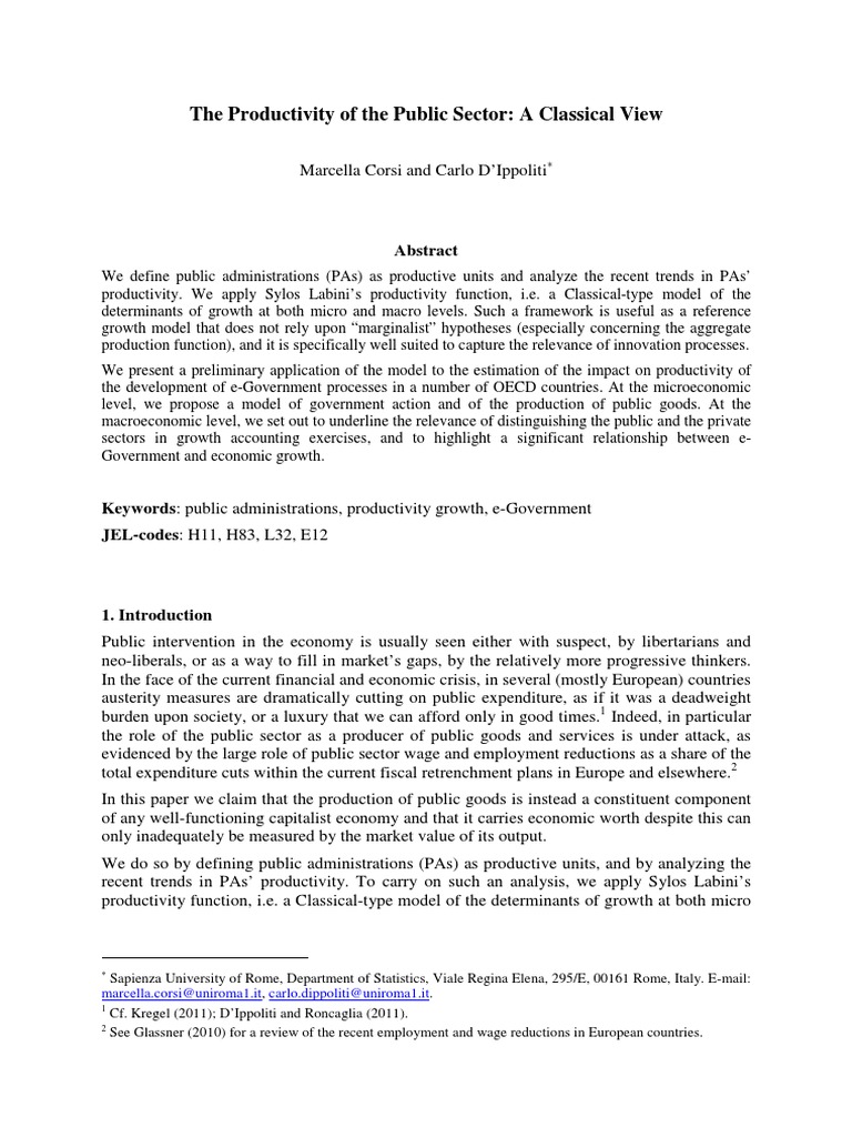 The Productivity of The Public Sector A | PDF | Economic Growth | E ...