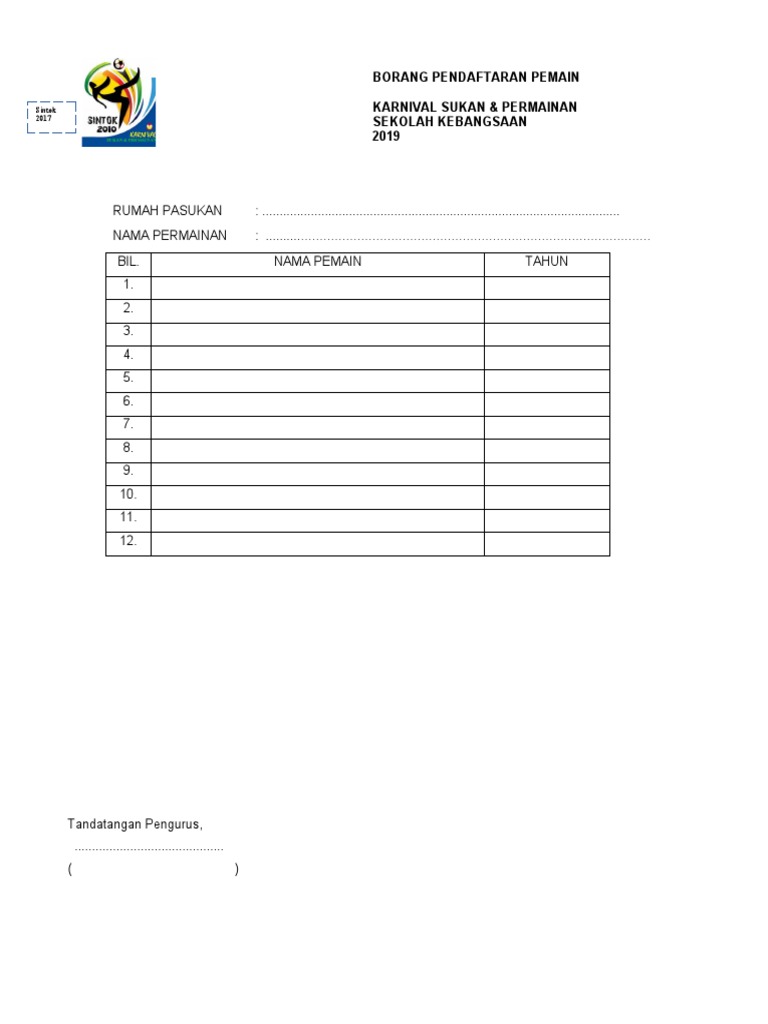 BORANG PENDAFTARAN PEMAIN | PDF
