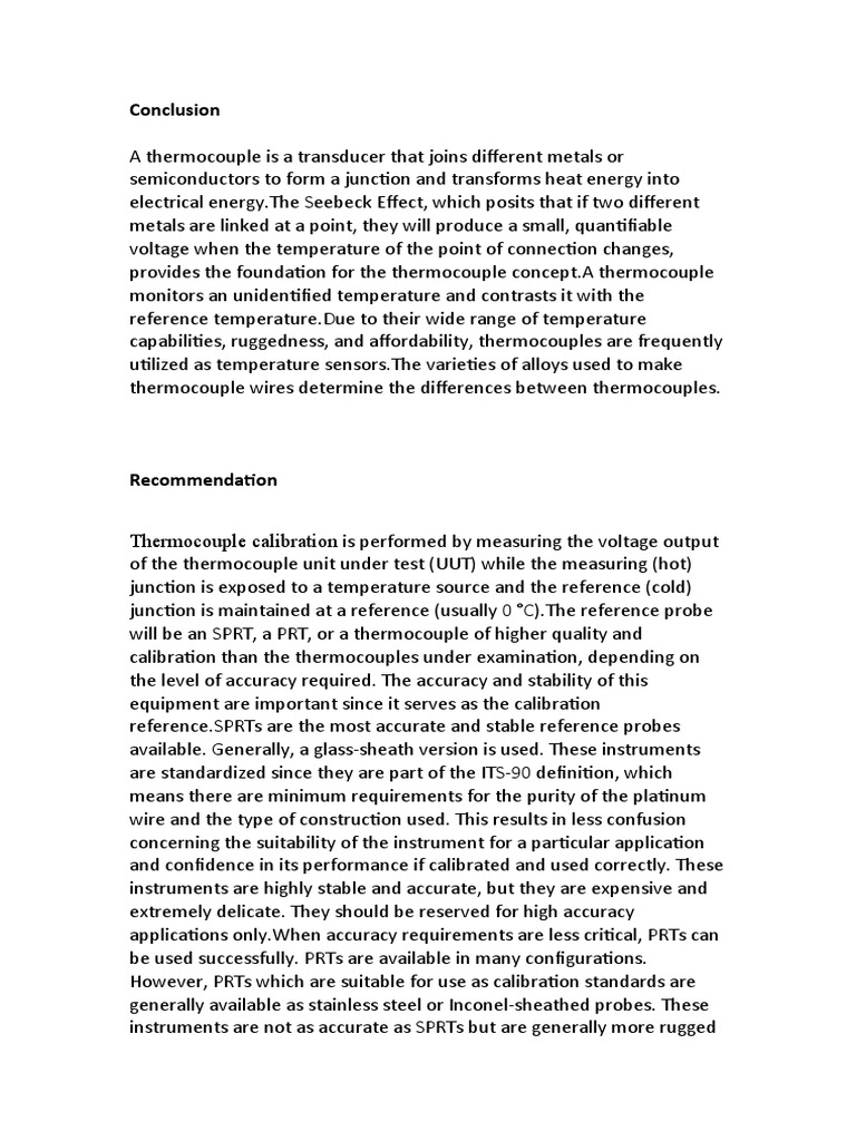 Conclusion and Recomendation Thermocouple | PDF | Thermocouple ...