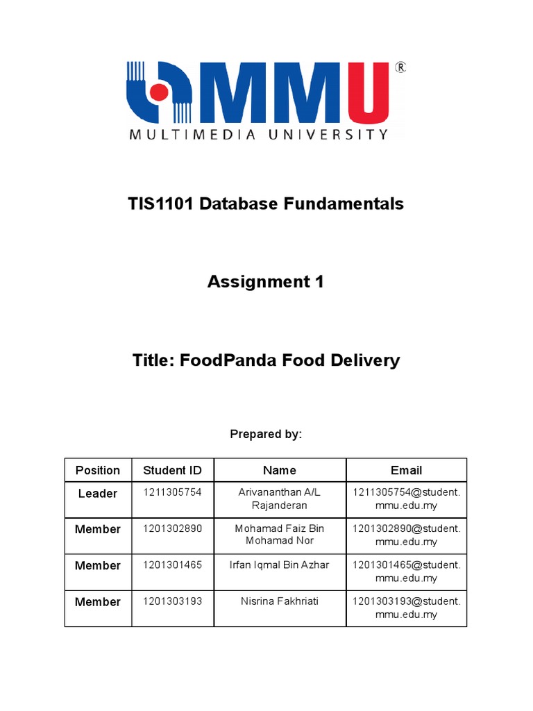 Tis1101 Database Fundamentals Food Panda Delivery System Group 2 Pdf Service Industries 