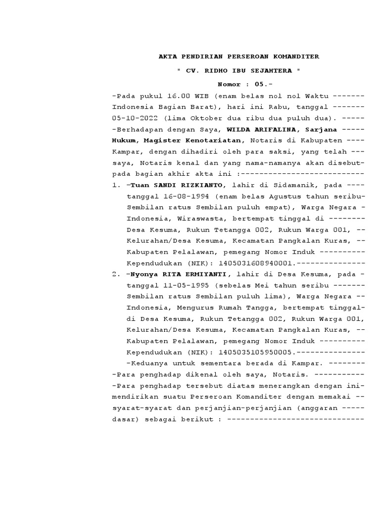 CV Ridho Ibu Sejahtera | PDF