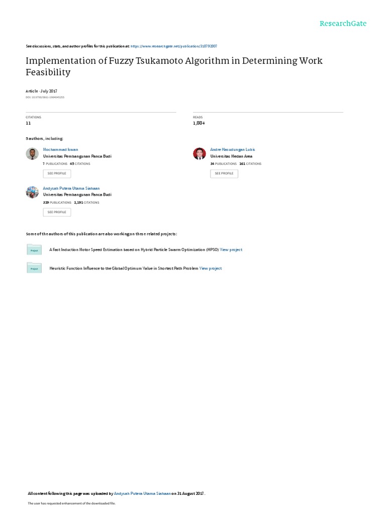 Implementationof Fuzzy Tsukamoto Algorithmin Determining Work Feasibility | PDF | Fuzzy Logic ...