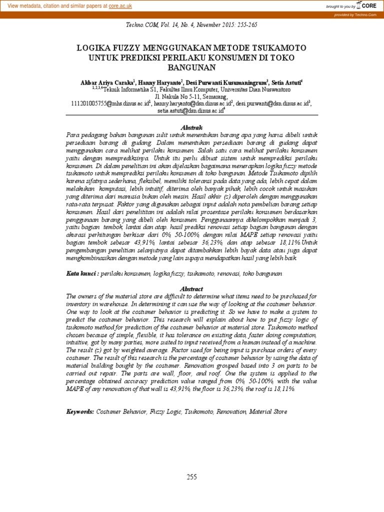 Logika Fuzzy Menggunakan Metode Tsukamoto Untuk Prediksi Perilaku Konsumen Di Toko Bangunan | PDF