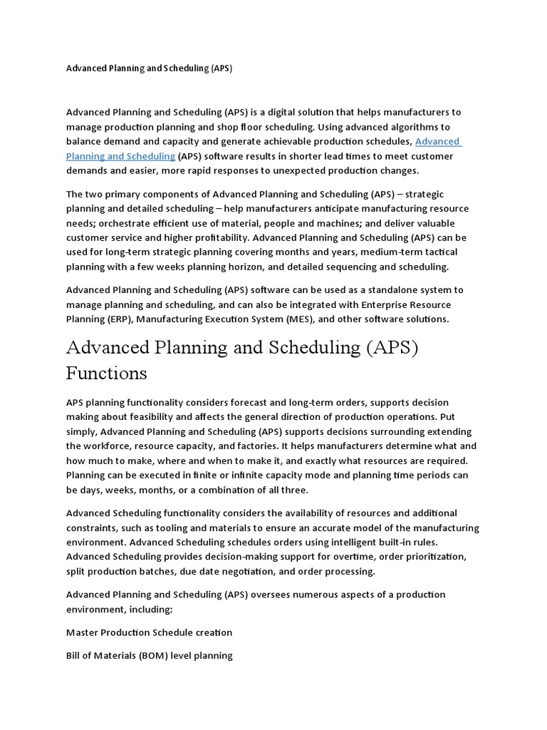 Overview of Advanced Planning Systems | PDF | Scheduling (Production ...
