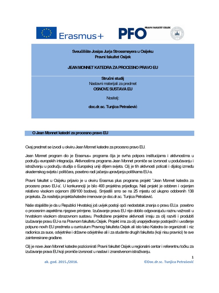 Osnove Europskog Prava 1 - Profesorova Skripta | PDF