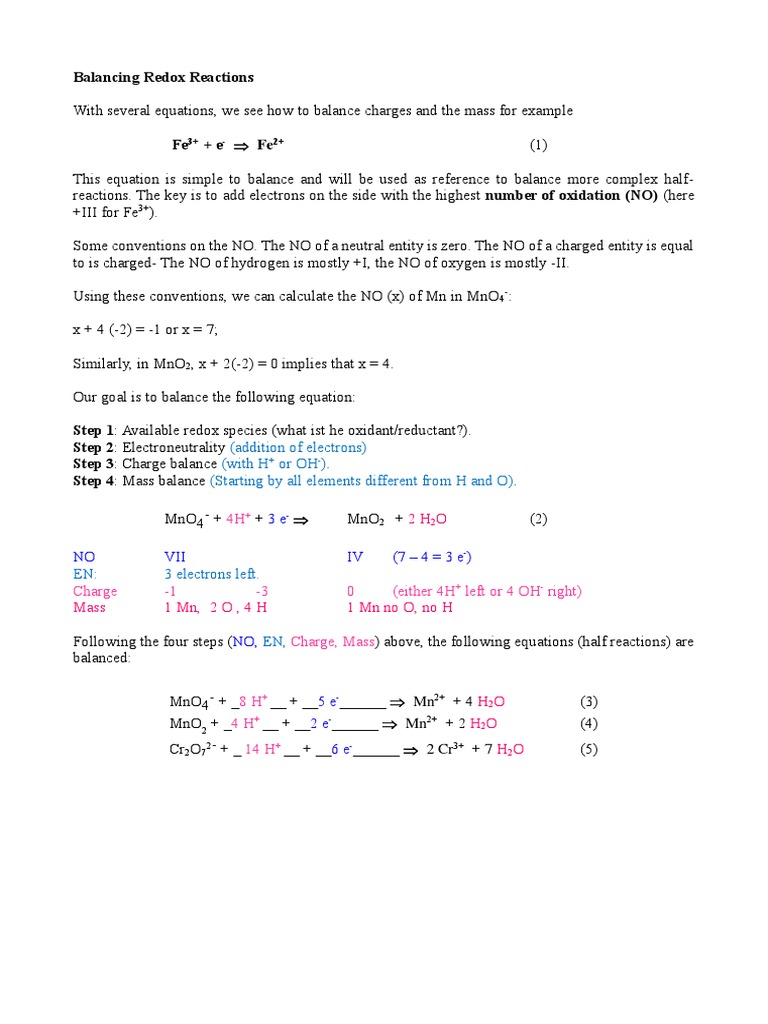 Balancing Redox Reactions | PDF