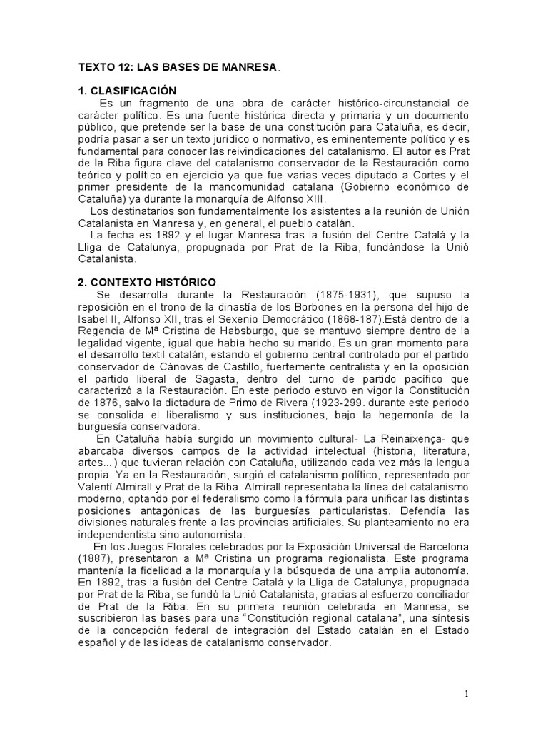 Texto 12 Las Bases de Manresa | PDF