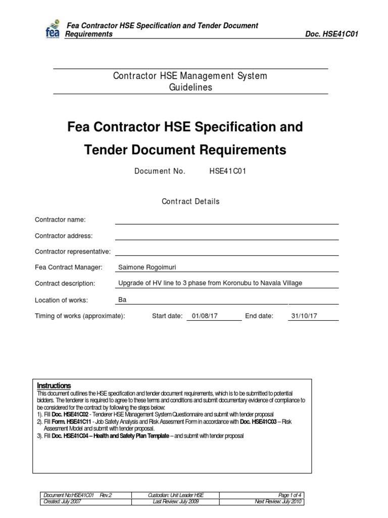 Contractor HSE Specification Guidelines | PDF | Occupational Safety And ...