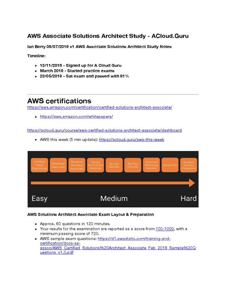 AWS Associate Solutions Architect Study - ACloud - Guru | PDF | Domain Name System | Backup