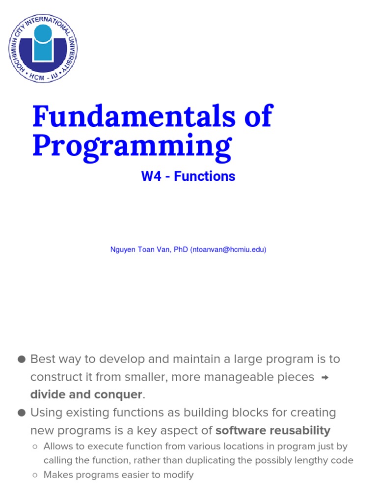 Fundamentals Of Programming Functions Pdf Parameter Computer 8346