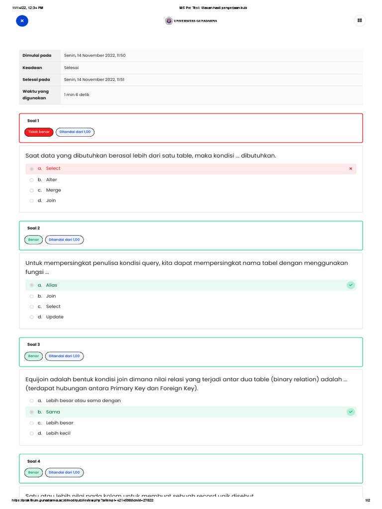 Ulasan Hasil Kuis SQL dan Join | PDF