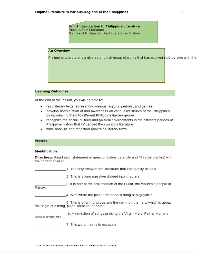 Philippine Literature Across Regions and Eras | PDF | Narrative | Poetry