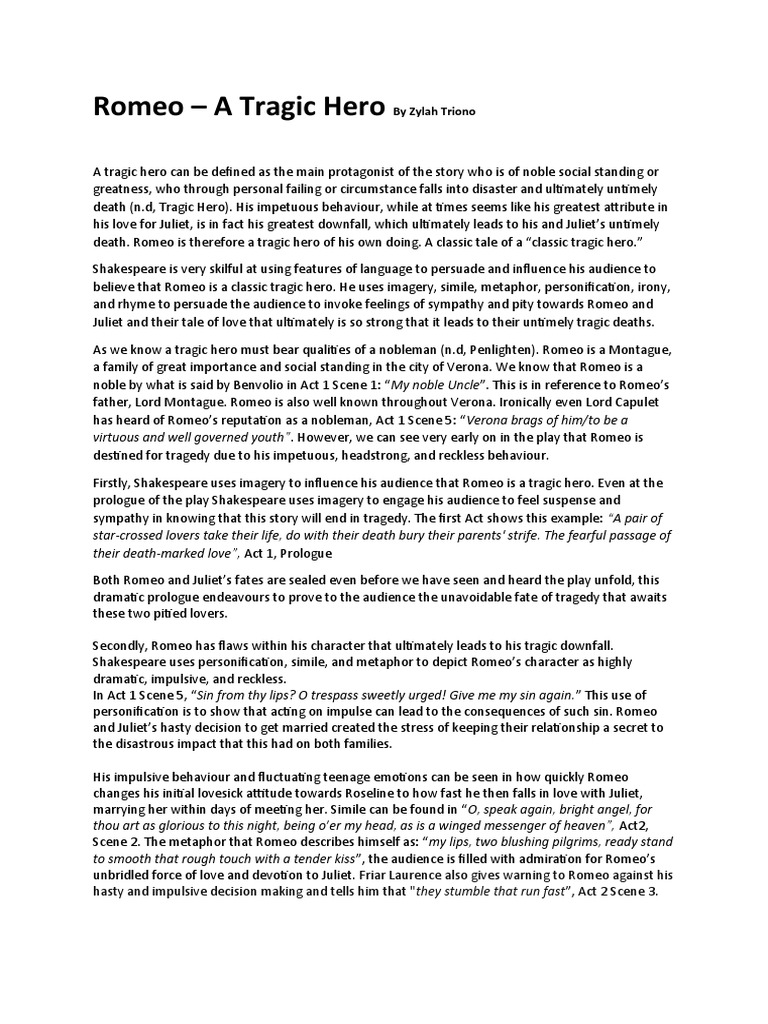 Romeo A Classic Tragic Hero | PDF