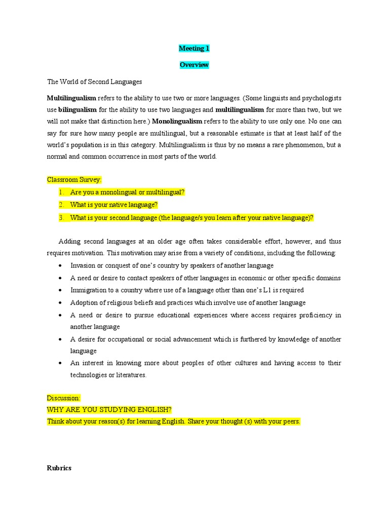 Materi Basic English Meeting 1 | PDF | Multilingualism | Second Language