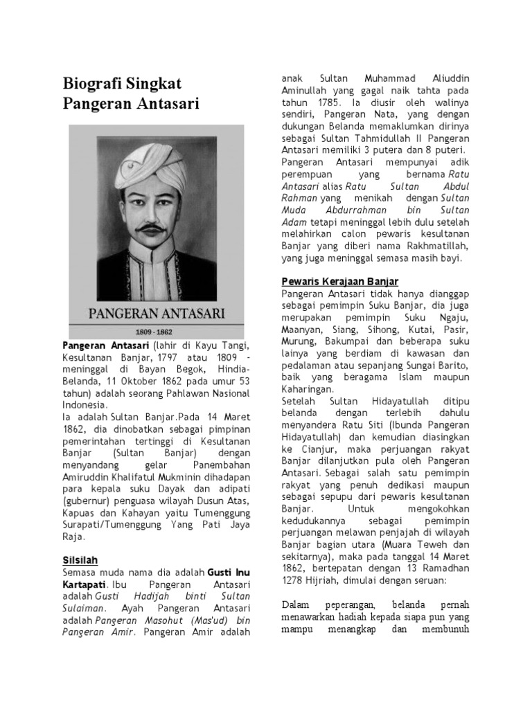 Biografi Singkat Pangeran Antasari | PDF