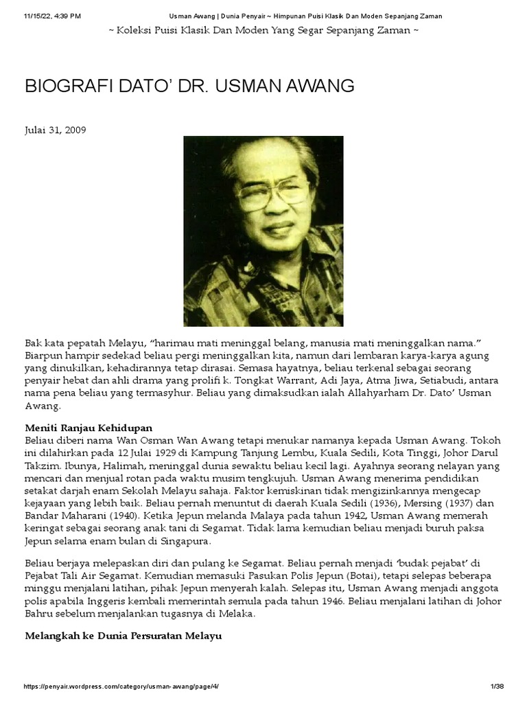 Usman Awang - Dunia Penyair - Himpunan Puisi Klasik Dan Moden Sepanjang ...