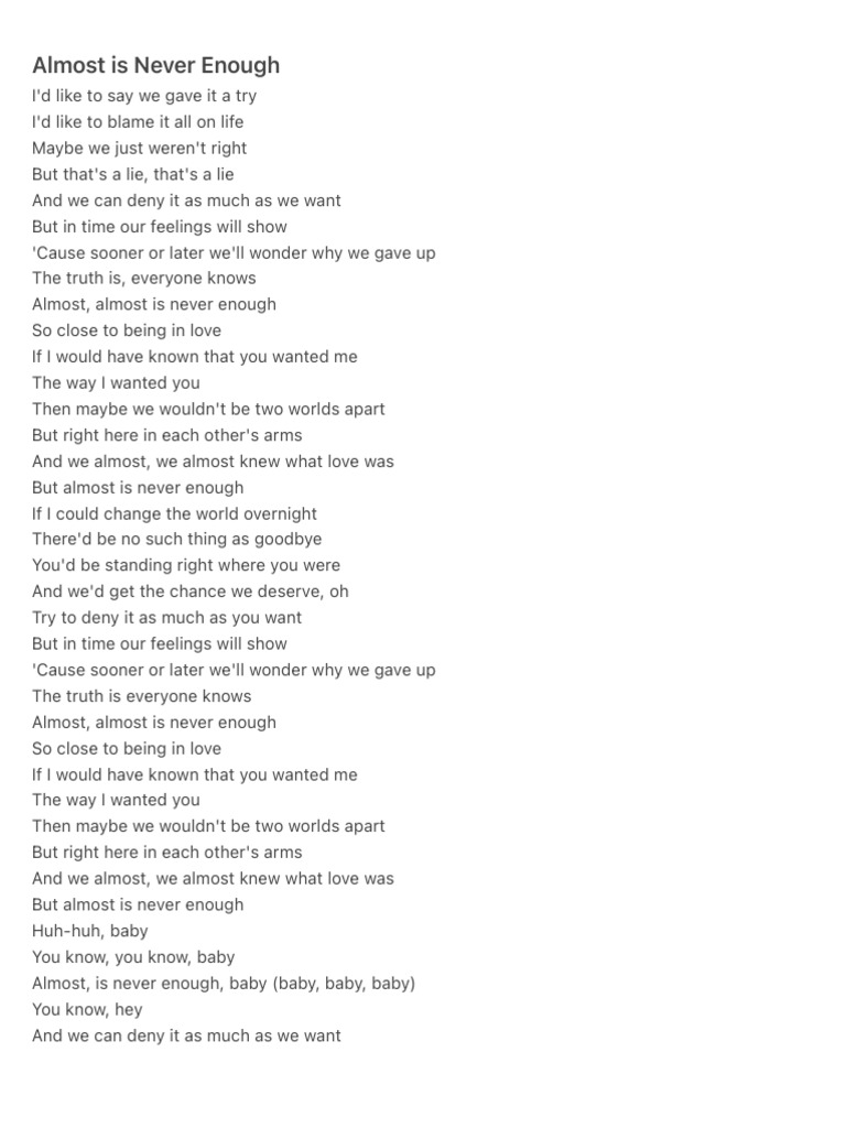 Almost Is Never Enough | PDF