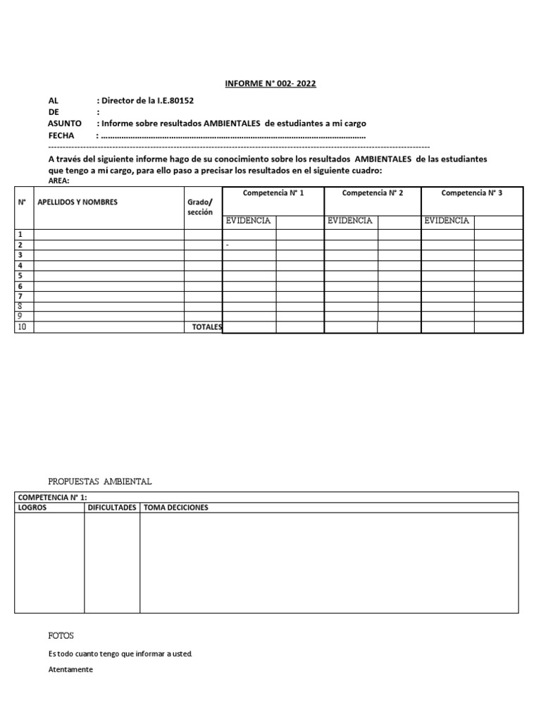 Informe Logros Ambientales y de Aprendizaje | PDF | Modificación de ...