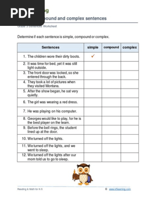 Compound Complex Sentences Worksheets Simple, Compound And Complex